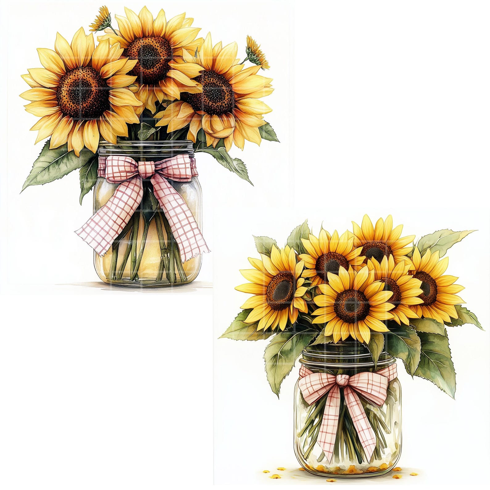 Watercolor Sunflower Mason Jar Clipart: Rustic Fall Floral Illustration ...