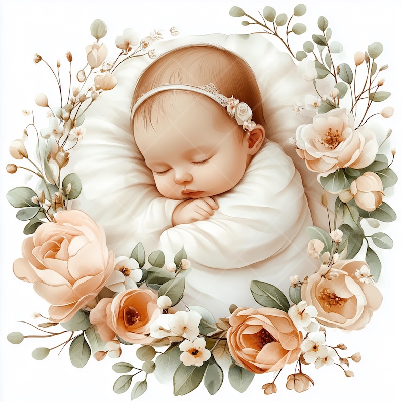Baby in Flowers Clipart: Watercolor Nursery Decor (digital Download) - Etsy