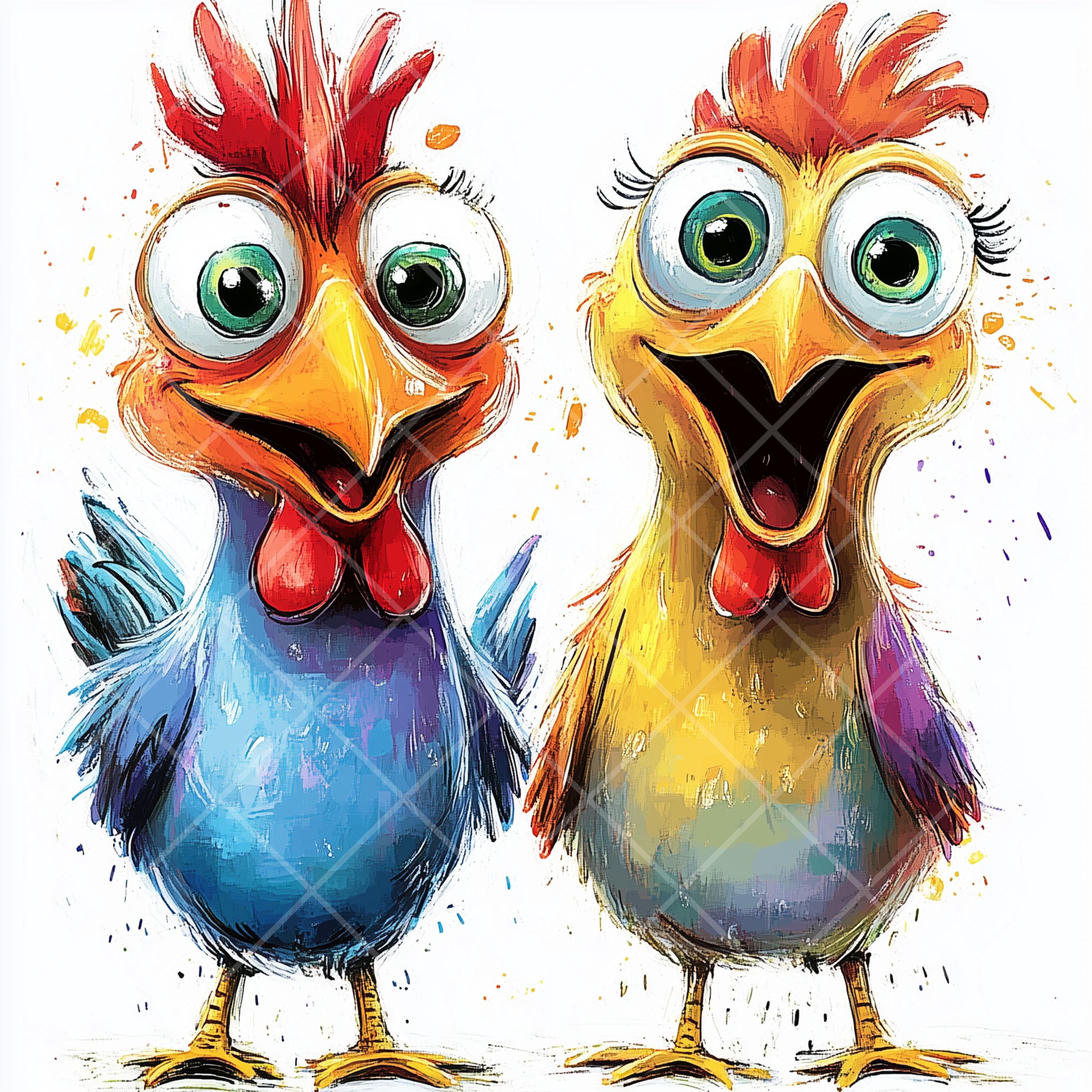 Funny Cartoon Chicken Clipart: Farm Animal Designs (digital Download ...