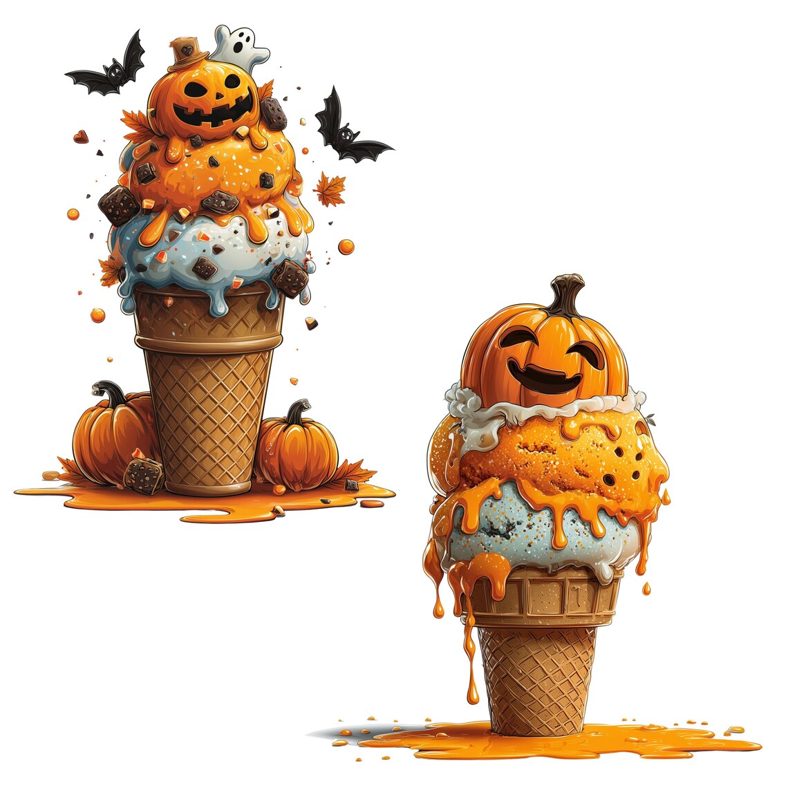 Halloween Ice Cream Clipart: Spooky Dessert PNG Images (digital ...