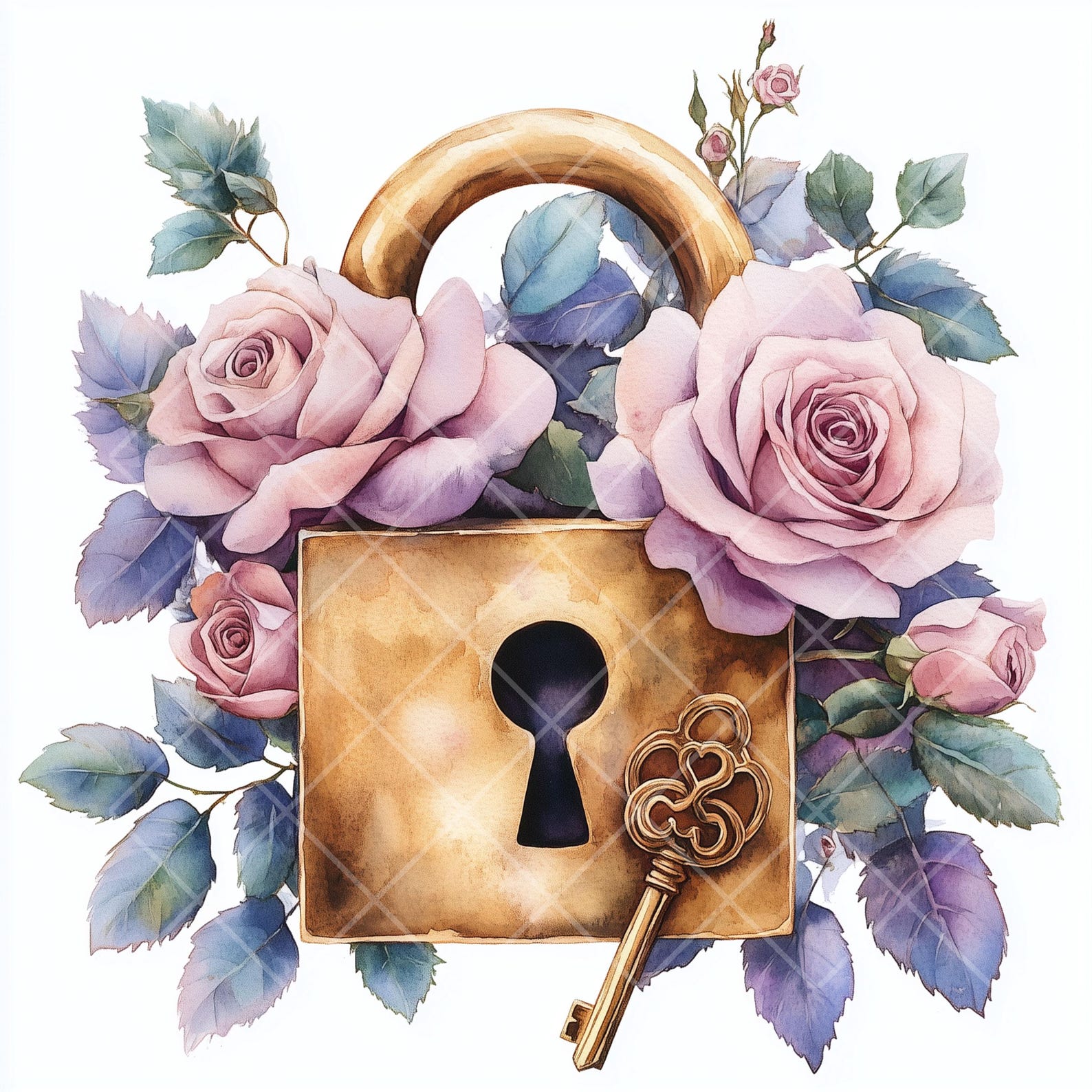 Golden Padlock & Key Clipart – 10 JPG Watercolor Illustrations With ...