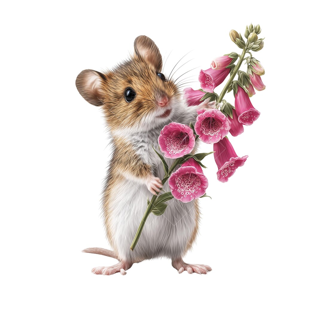 12 Mouse With Flowers PNG Clipart | Cute Watercolor Animal ...