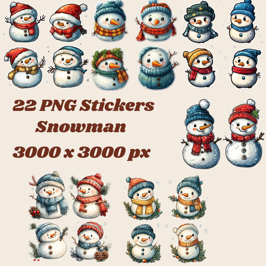 22 Festive Snowman Stickers Set Printable,snowman Stickers, Printable ...
