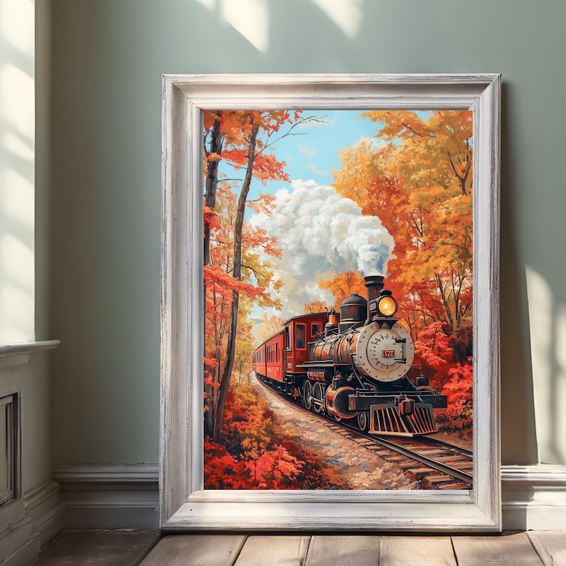 Nostalgic Locomotive Wall Art | Printable Fall Scene for Train Lovers ...