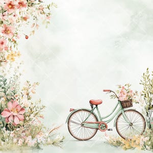 Vintage Floral Bicycle Clipart Set, 10 Soft Pastel Jpgs, Bicycle ...