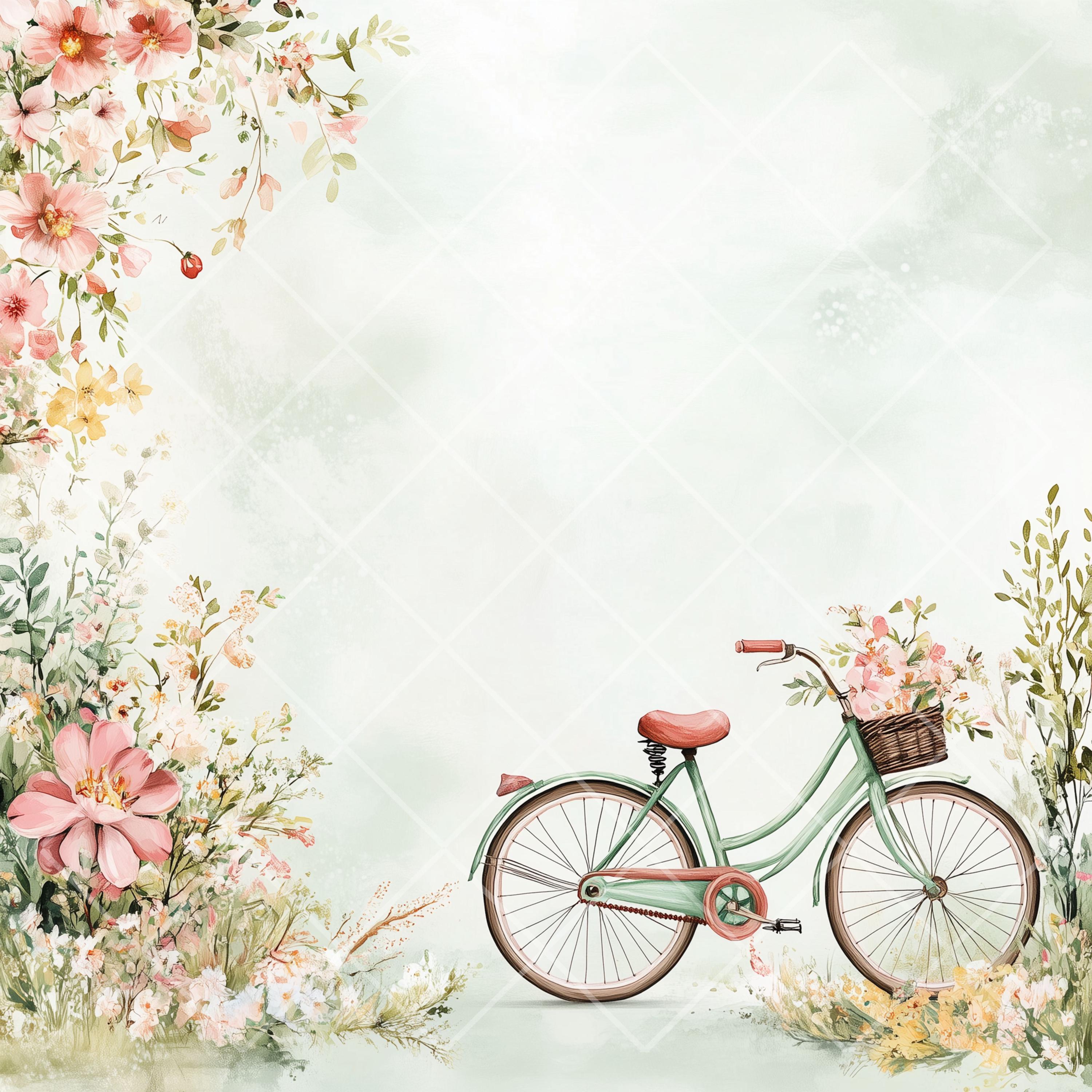 Vintage Floral Bicycle Clipart Set, 10 Soft Pastel Jpgs, Bicycle ...