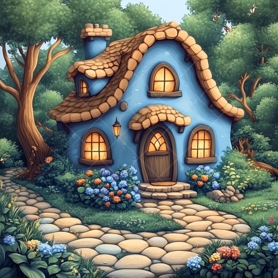 Fairy Tale House Clipart: Magical Cottage, Watercolor Forest (JPG ...