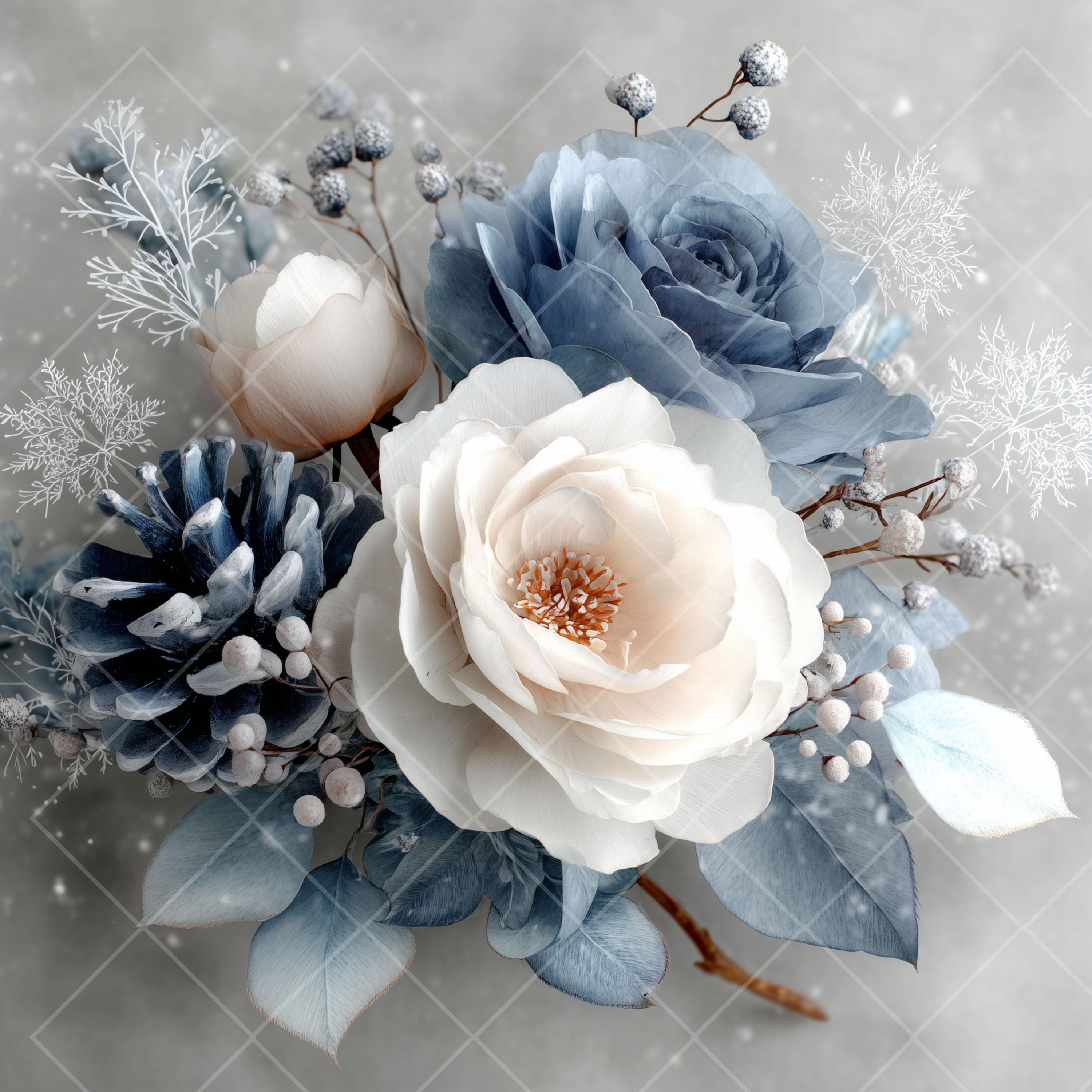Winter Floral Clipart Bundle – 11 JPG Elegant Roses Pine Cones Snowy ...