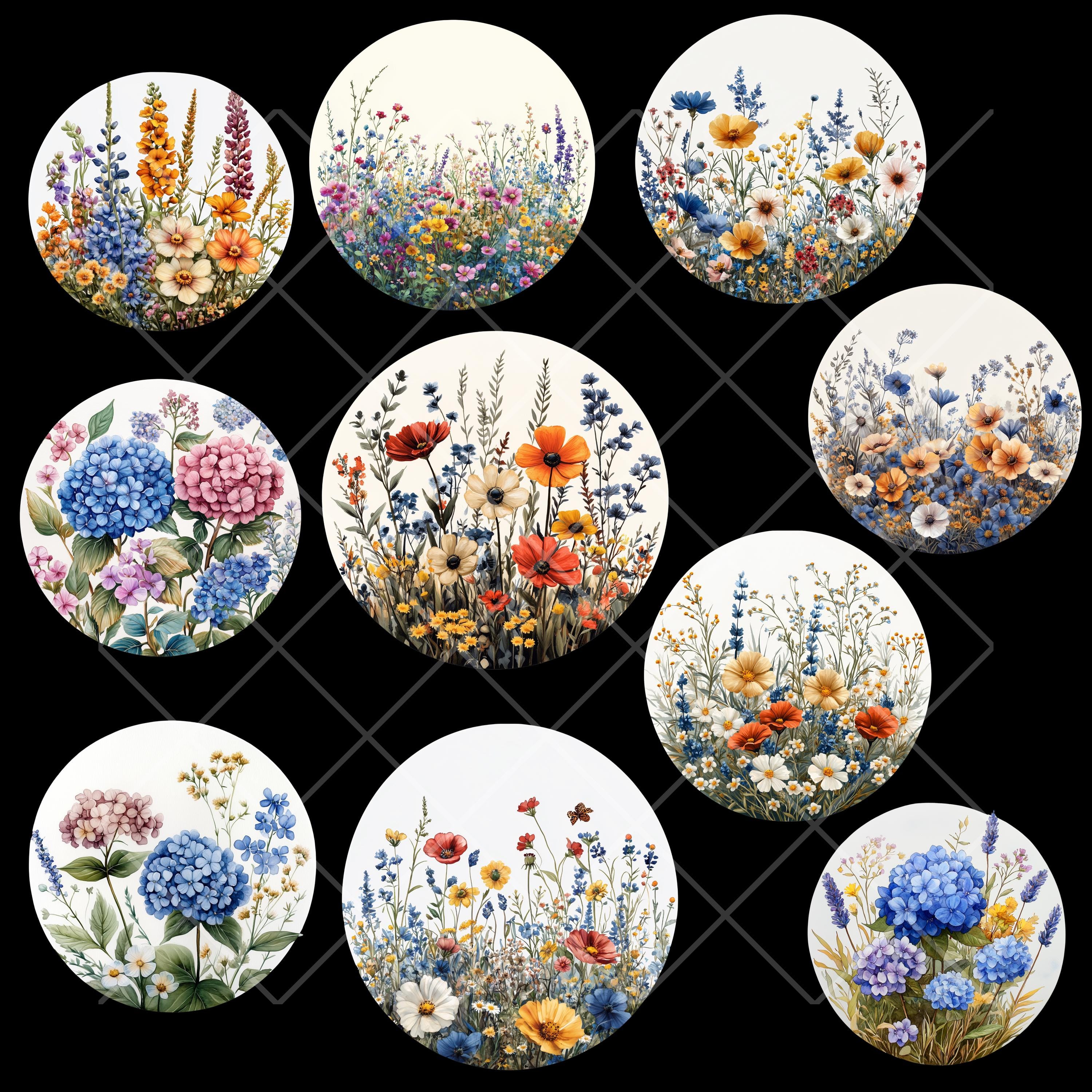 Watercolor Floral Circle Clipart: PNG Flower Frames (digital Download ...