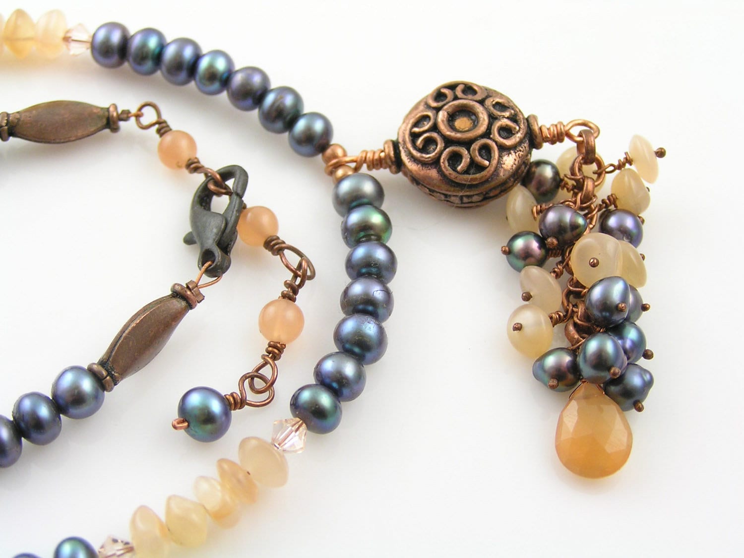 Pearl Moonstone and Crystal Necklace Moonstone Necklace | Etsy