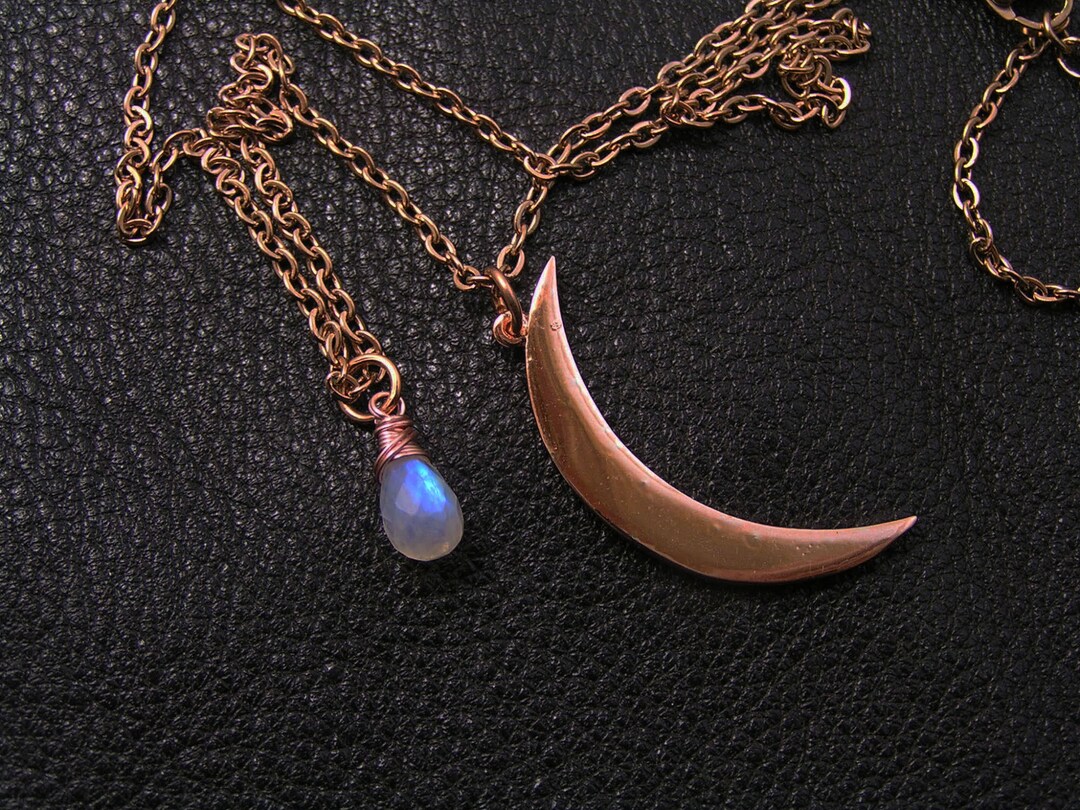 Rose Gold Moon Necklace With Rainbow Moonstone, Moon Jewelry, Rose Gold ...