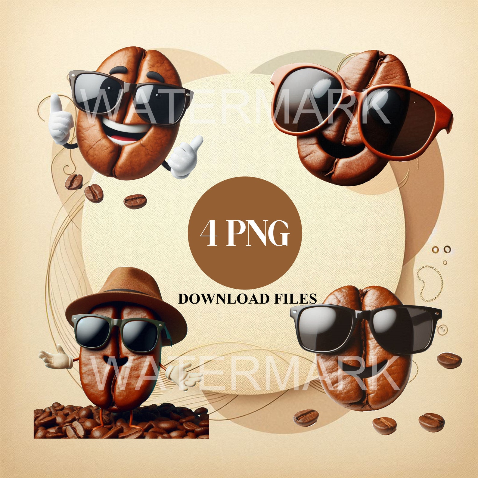 4 Funny Coffee Beans Designs for Stickers Sublimation Download PNG ...