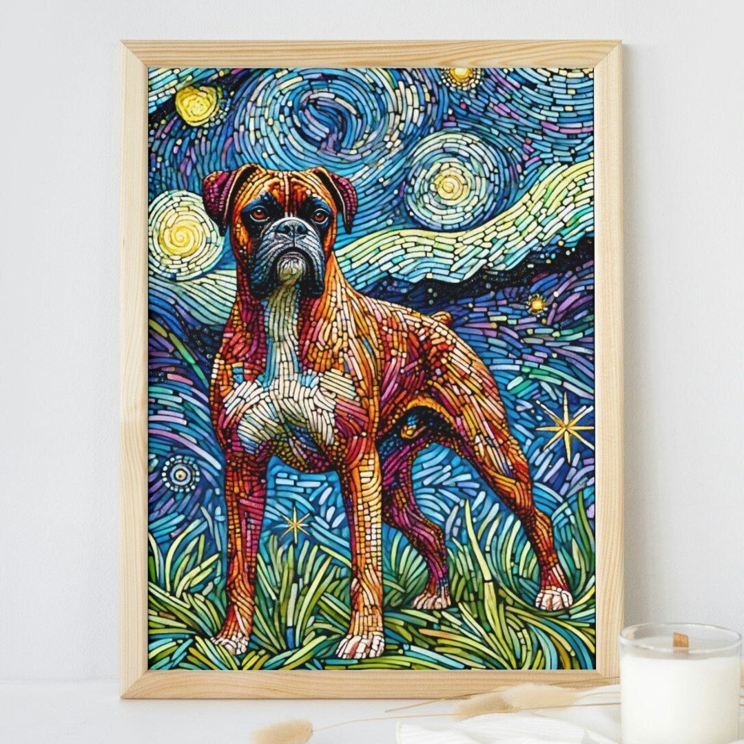 Starry Night Puzzle With Boxer in Mosaic Art 252/520/1014 Pieces - Etsy