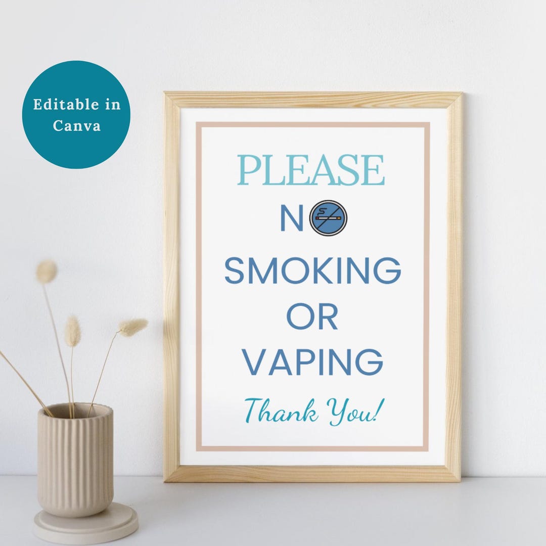 Airbnb No Smoking Sign VRBO No Vaping Signage Printable No Smoking Sign ...