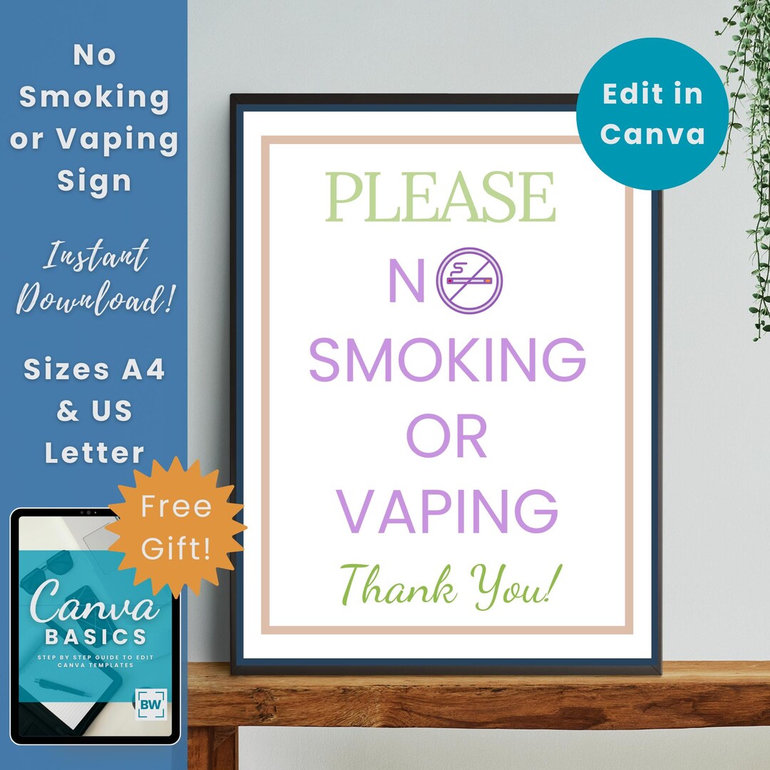 Airbnb No Smoking Sign | VRBO No Vaping Signage | Printable No Smoking ...