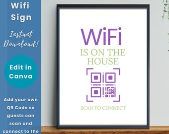 Airbnb Wifi Sign, Editable Wifi Sign Template, QR Code Canva Wifi ...