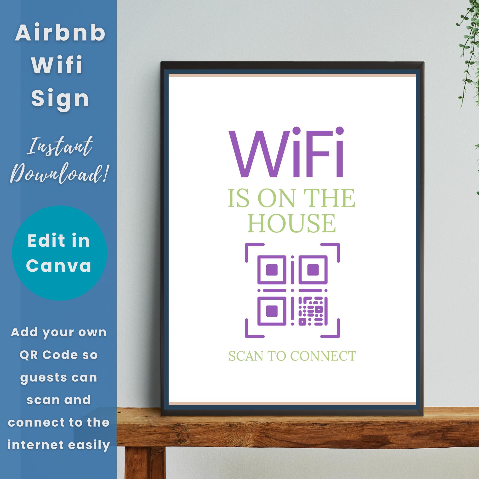 Airbnb Wifi QR Code Sign, Editable Wifi Sign Template, Canva Wifi ...