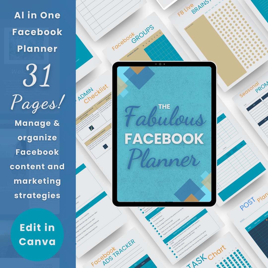 Printable Facebook Planner, Digital Social Media Organizer, Marketing ...
