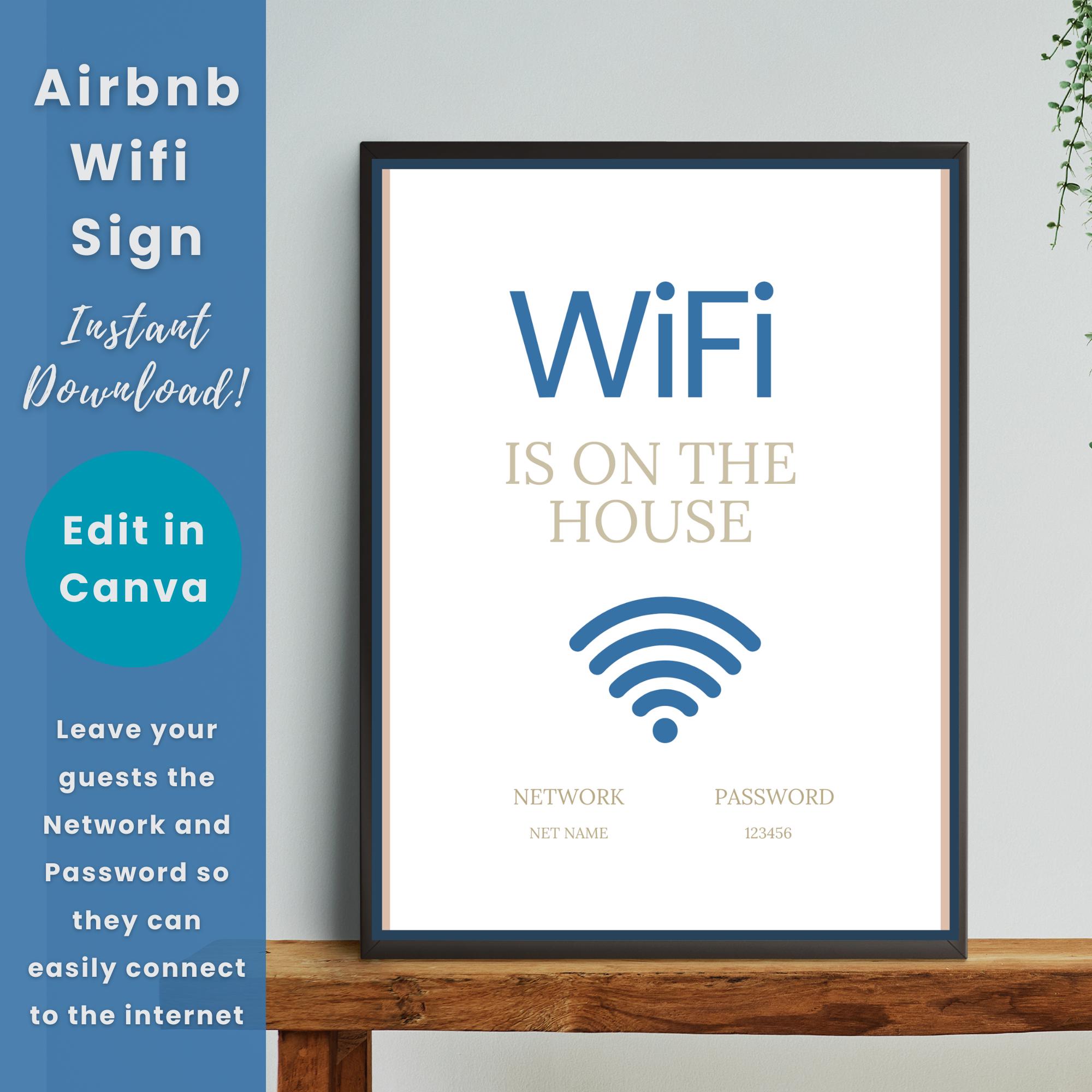 Airbnb Wifi Sign, Editable Wifi Sign Template, Custom Canva Wifi ...
