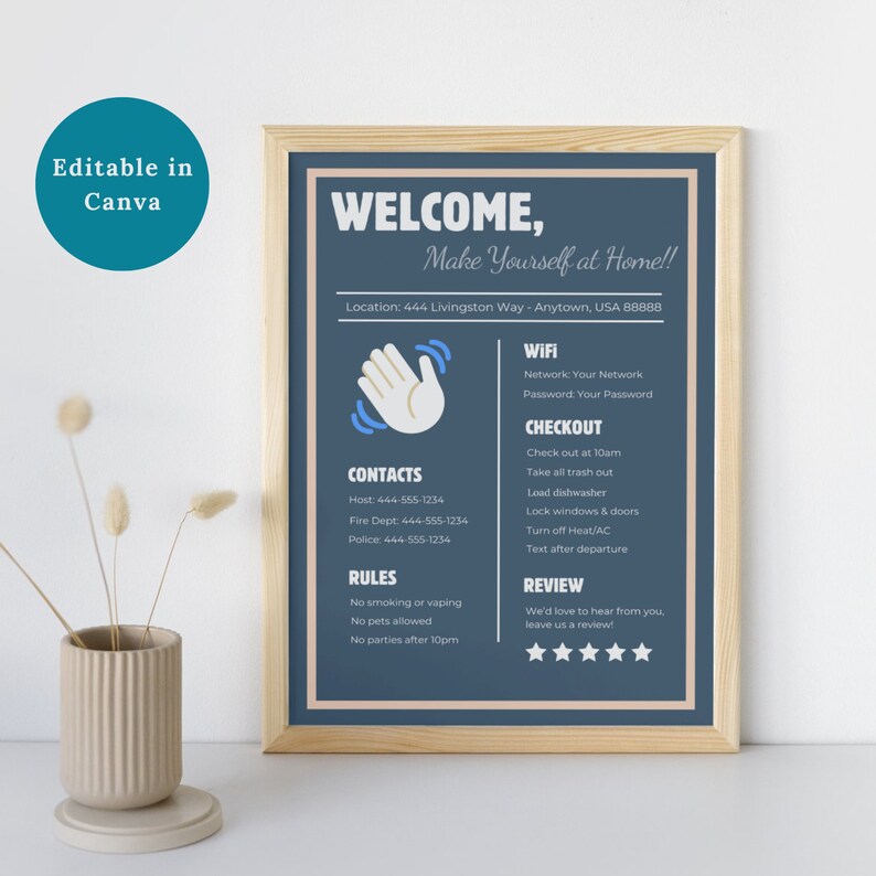 Super Host Airbnb Welcome Sign, Canva Editable Vacation Rental Signage ...