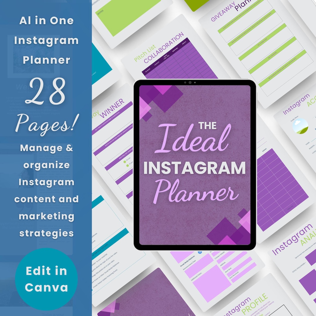 Printable Instagram Planner, Digital Social Media Organizer, Marketing ...