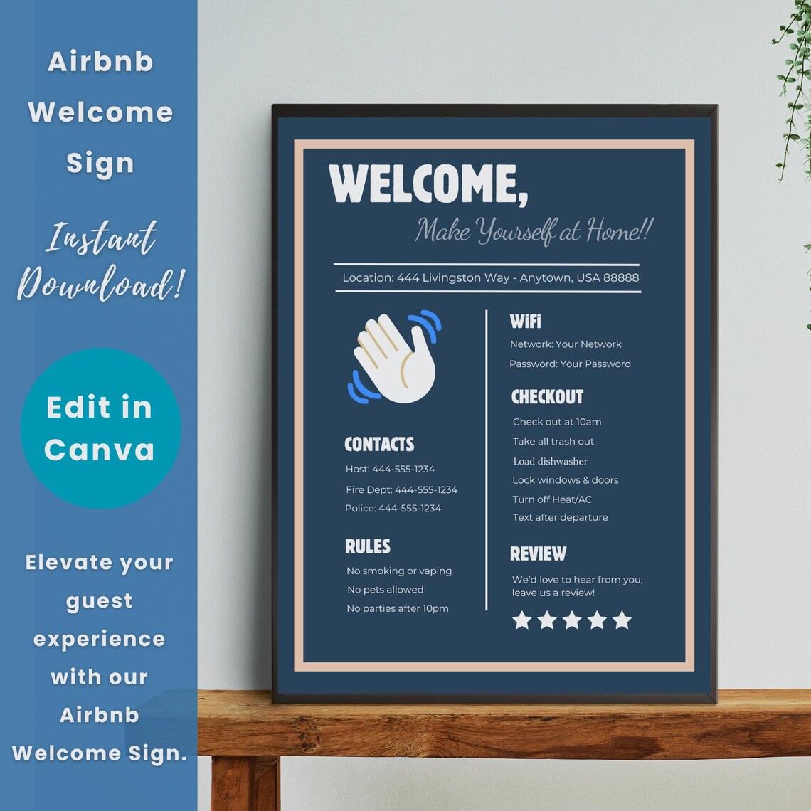 Super Host Airbnb Welcome Sign, Canva Editable Vacation Rental Signage ...