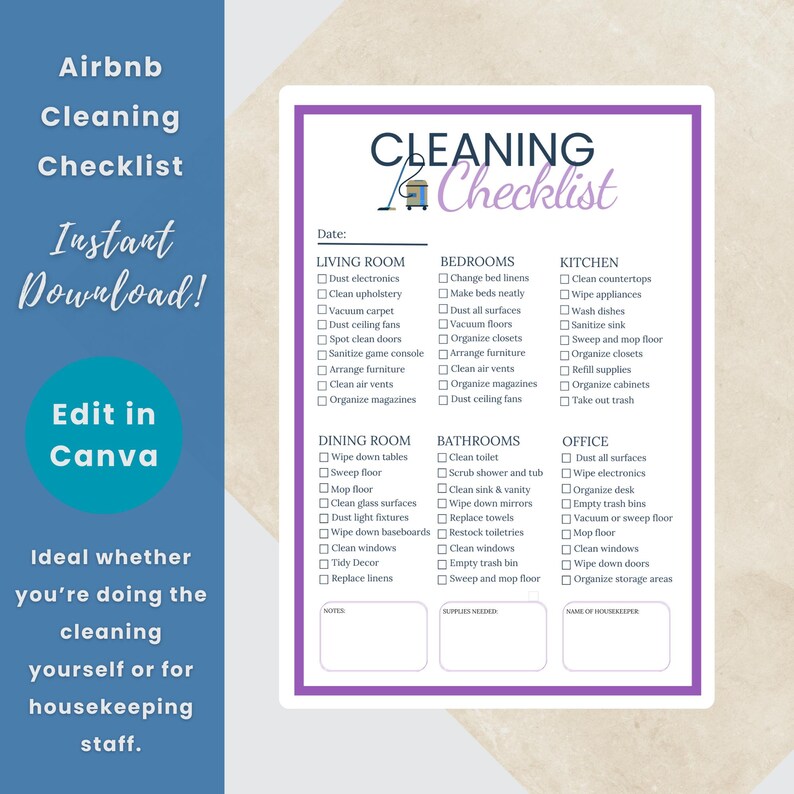 Editable Airbnb Cleaning Checklist, Professional Housekeeping Template ...