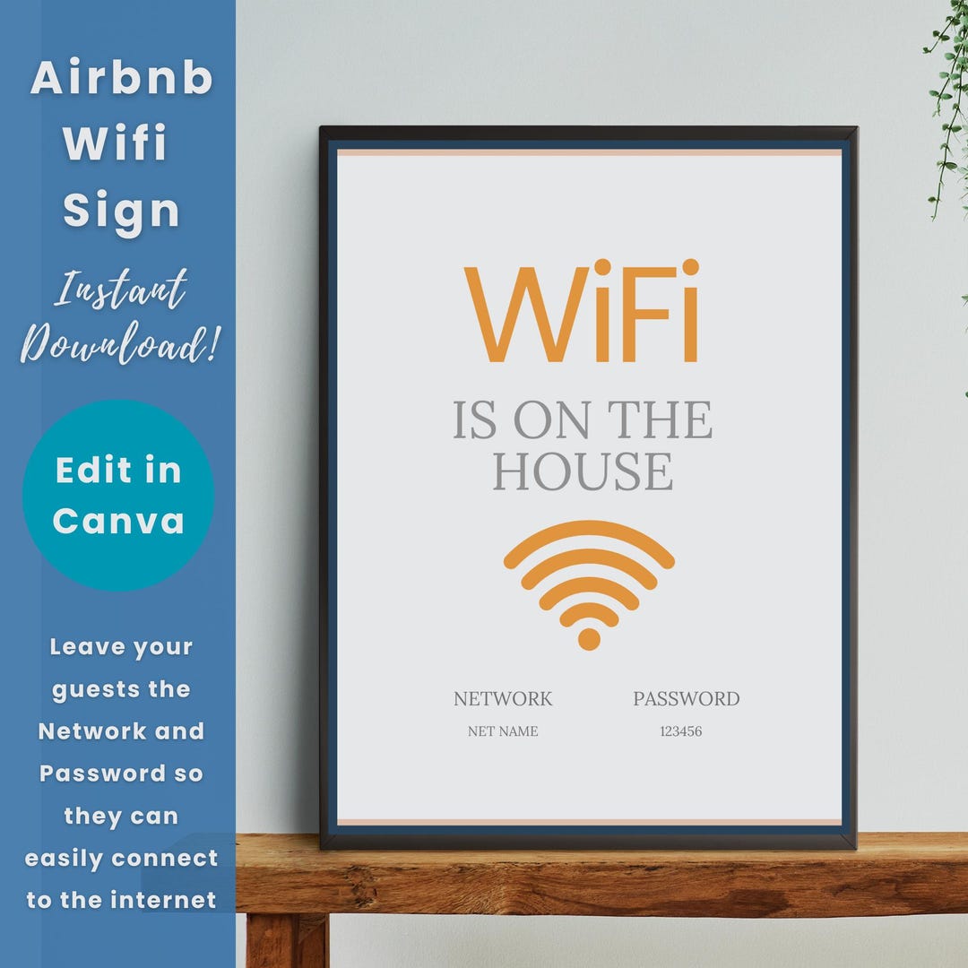 Airbnb Wifi Sign, Editable Wifi Sign Template, Custom Canva Wifi ...