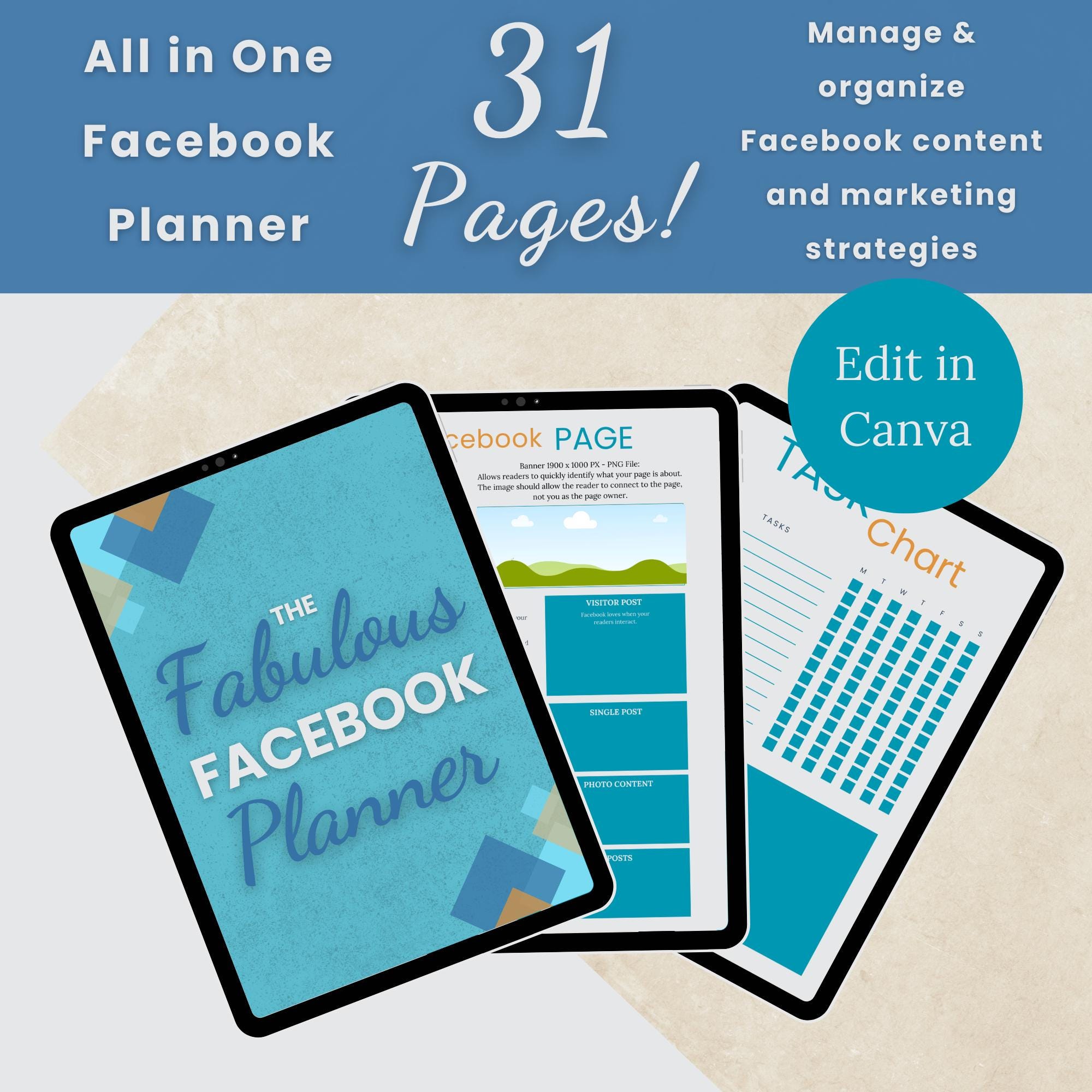 Printable Facebook Planner, Digital Social Media Organizer, Marketing ...