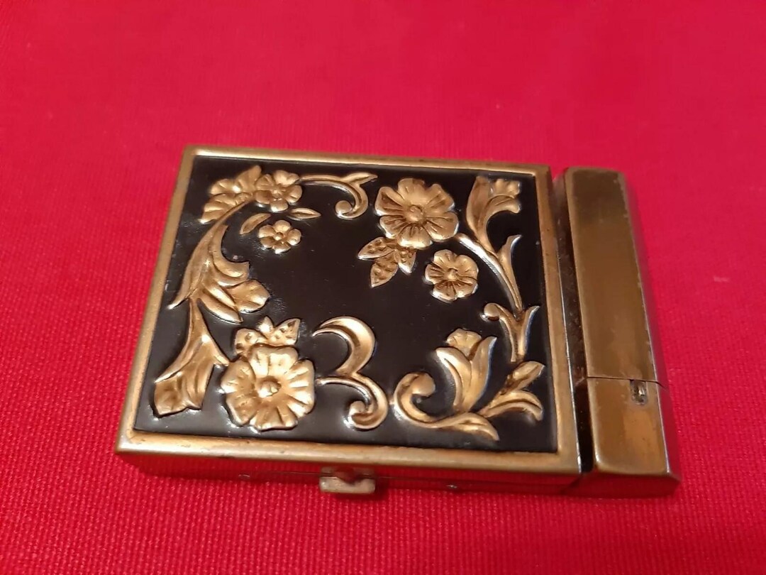 Art Nouveau Golden Metallic Ladies Rice Powder Box With Black Enamel - Etsy