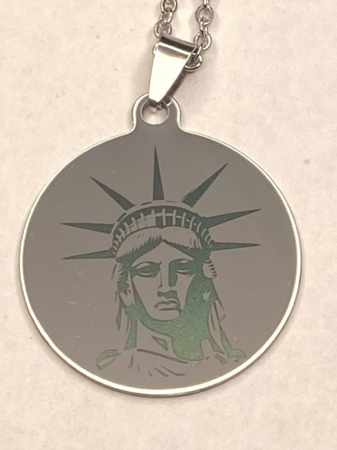 Colored Laser Engraved Stainless Steel Statue of Liberty Necklace - Etsy