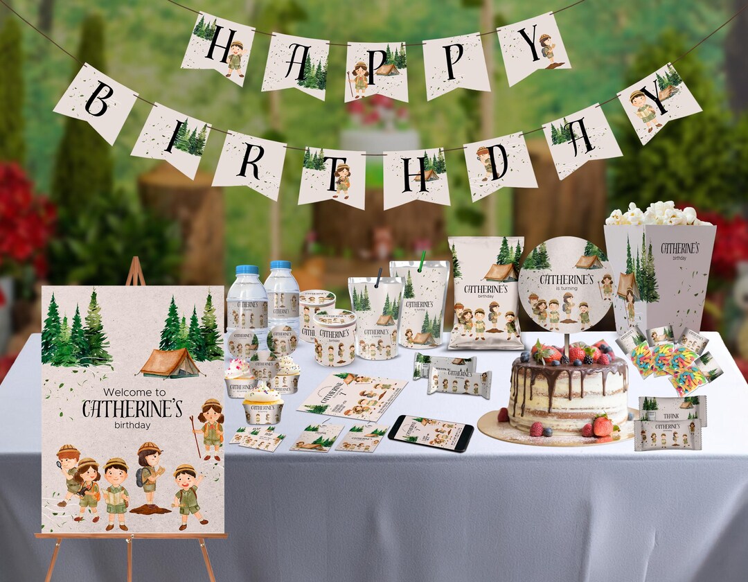 Editable Camping Party Bundle, Rustic Adventure Birthday Set, Forest ...