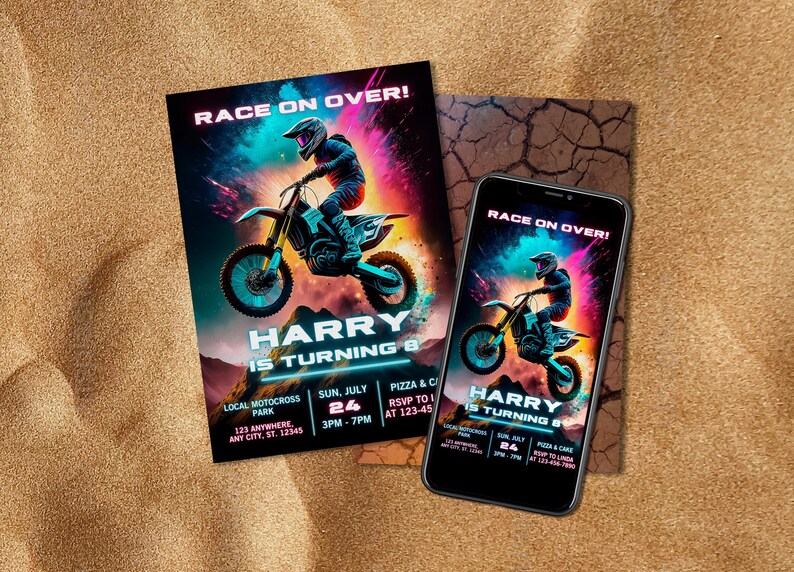 Cool Editable Motocross Birthday Invitation | Dirt Bike Party Template ...