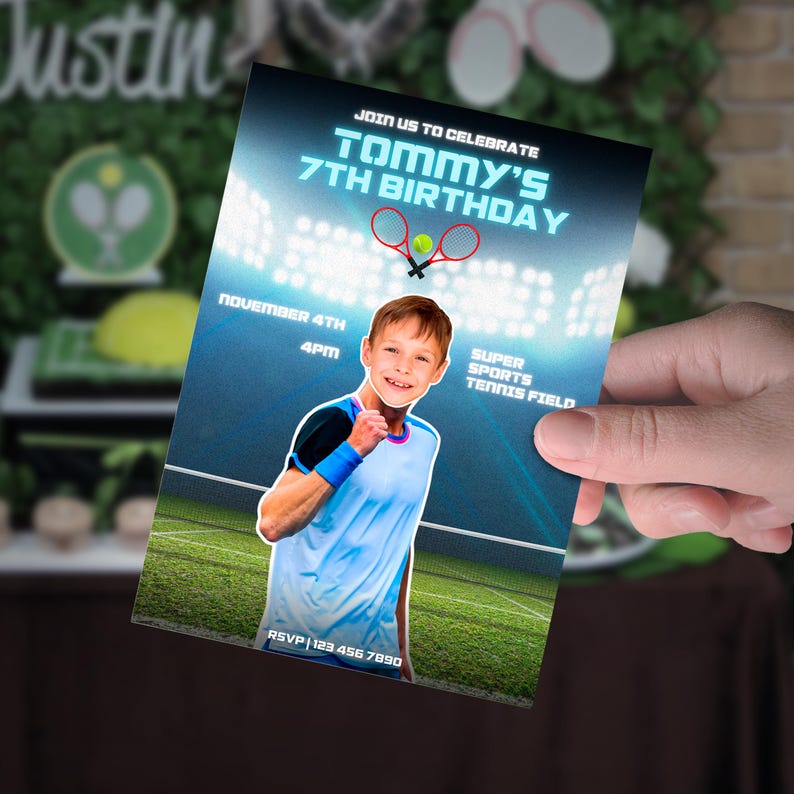 Editable Birthday Invitation Card for Boy | Tennis Theme | Digital ...
