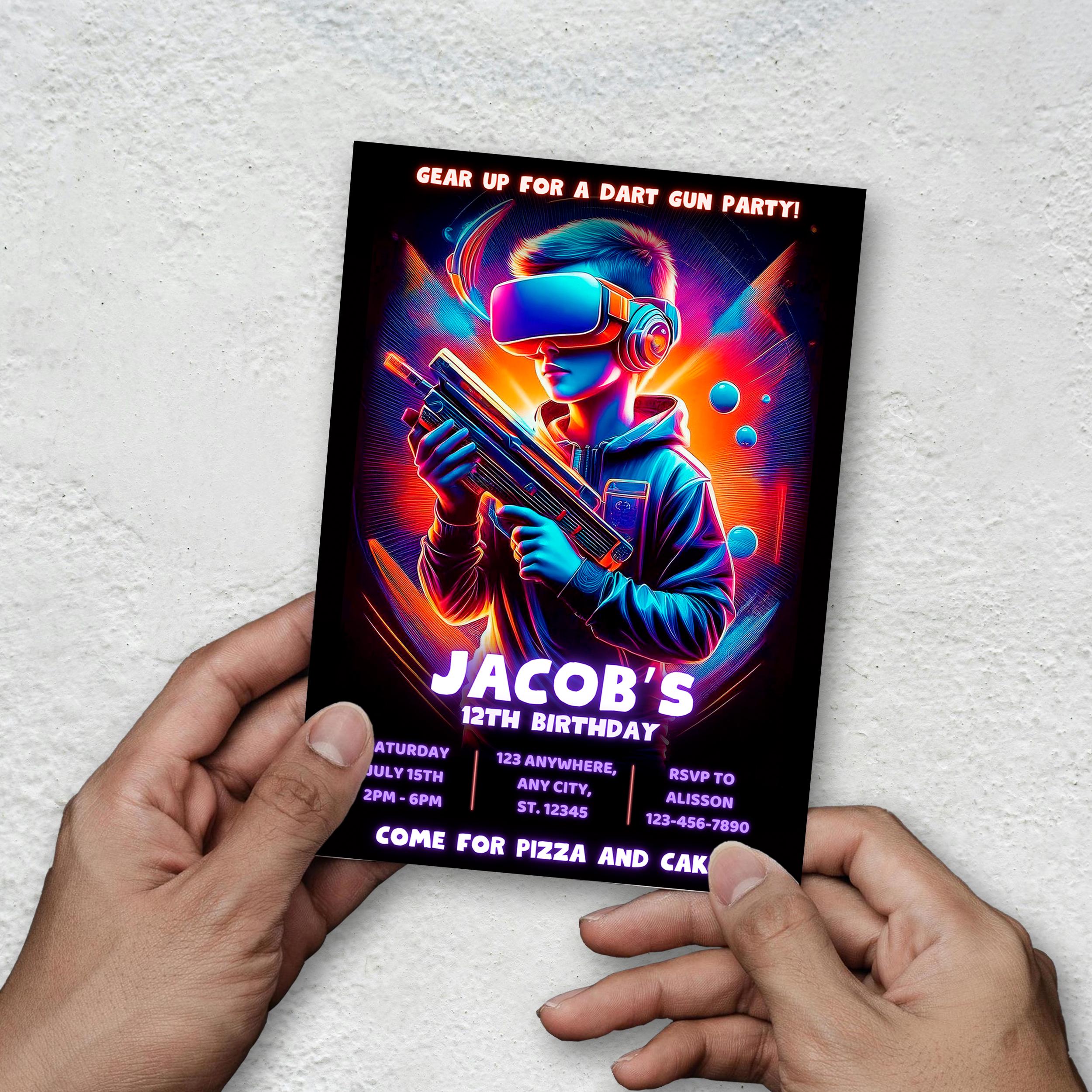 Dart Gun Birthday Invitation Template - Cool Editable Gun Party Invite ...