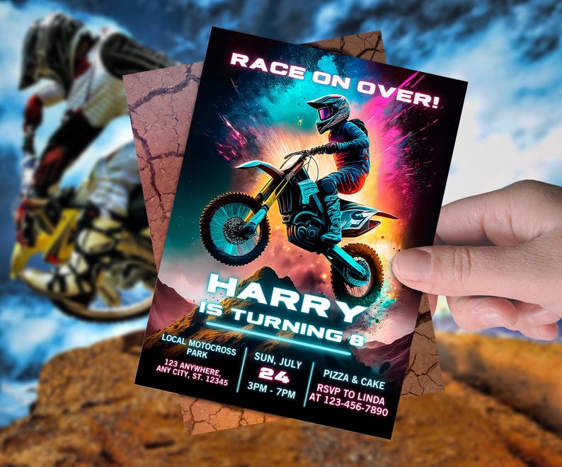 Cool Editable Motocross Birthday Invitation | Dirt Bike Party Template ...