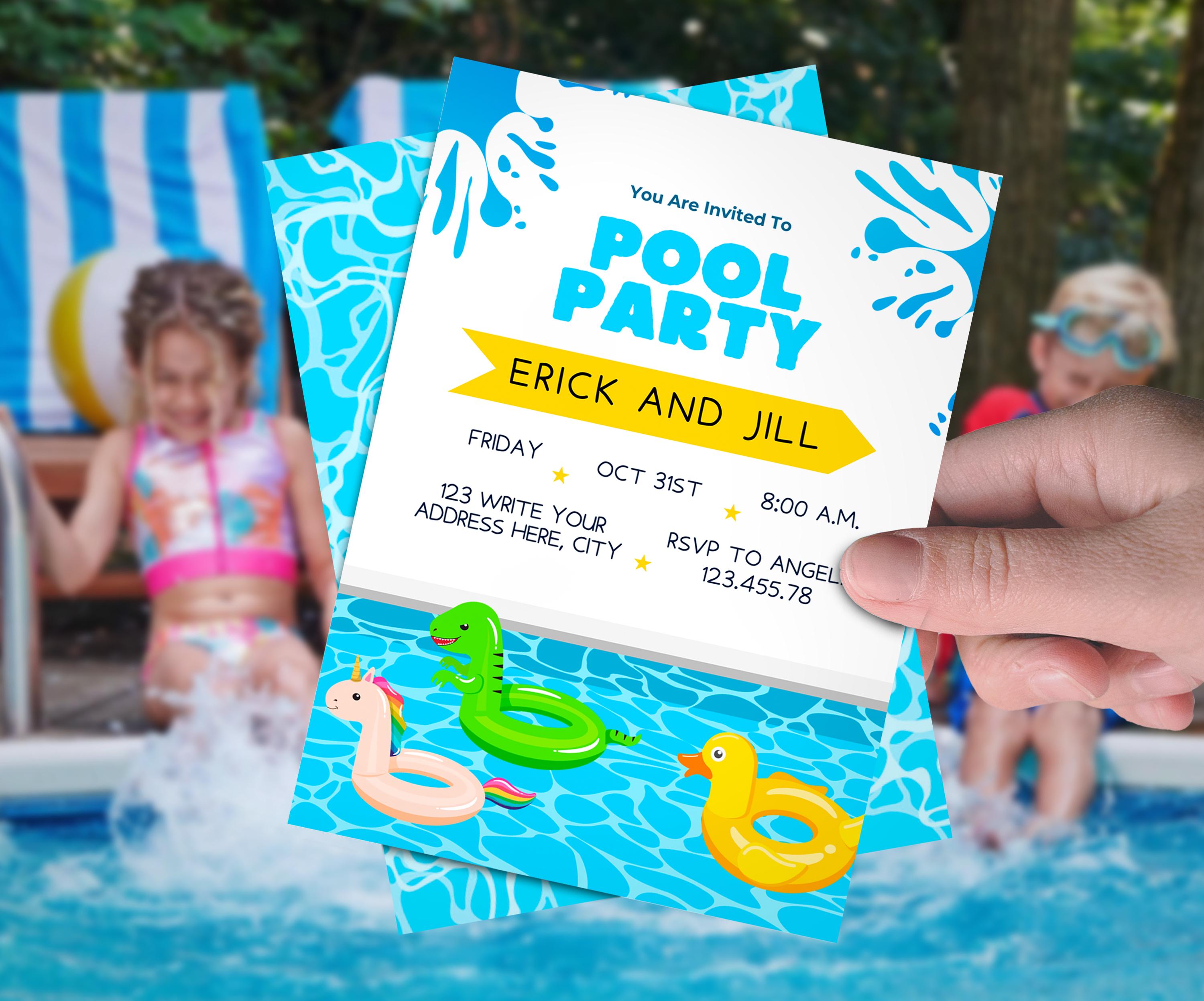 Cool Editable Pool Party Invitation | Tropical Splash Birthday Design ...