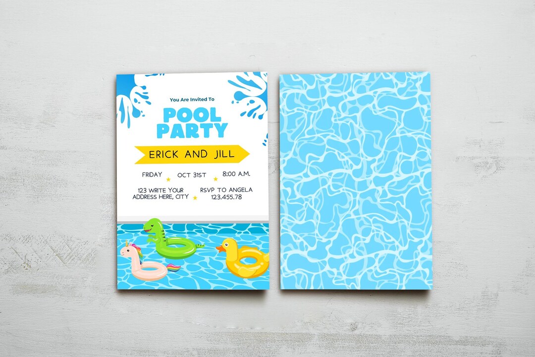 Cool Editable Pool Party Invitation | Tropical Splash Birthday Design ...