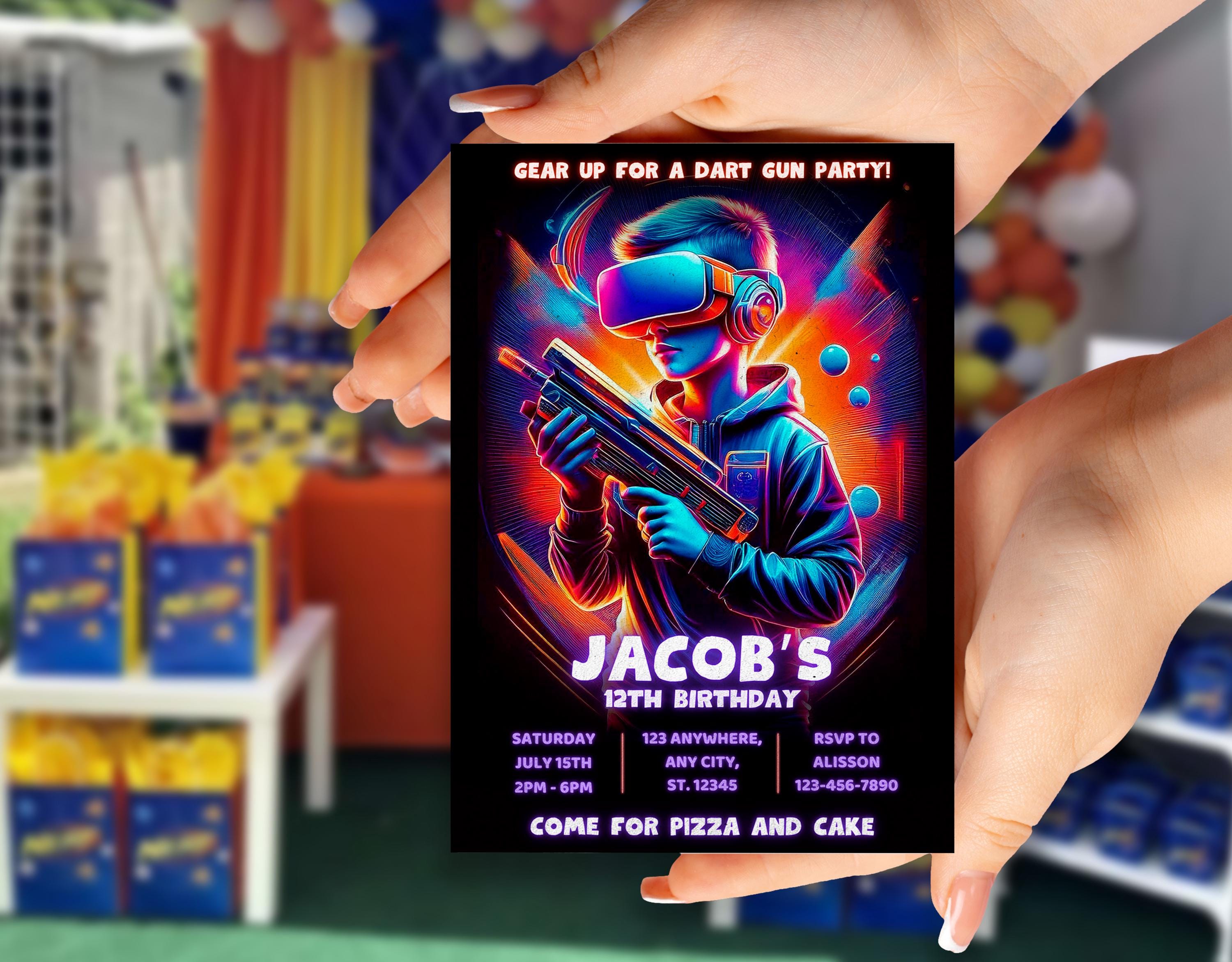 Dart Gun Birthday Invitation Template - Cool Editable Gun Party Invite ...