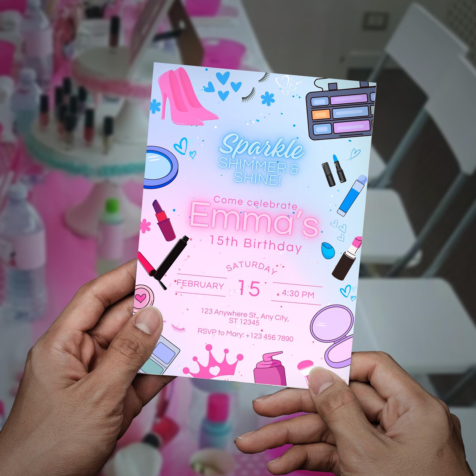 Personalized Makeup Party Invitation | Glam Birthday Invite for Girls ...