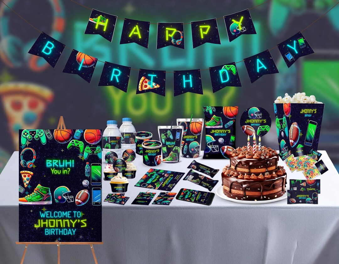 Neon Bruh Party Bundle | Kids Birthday Decorations Set | Digital ...