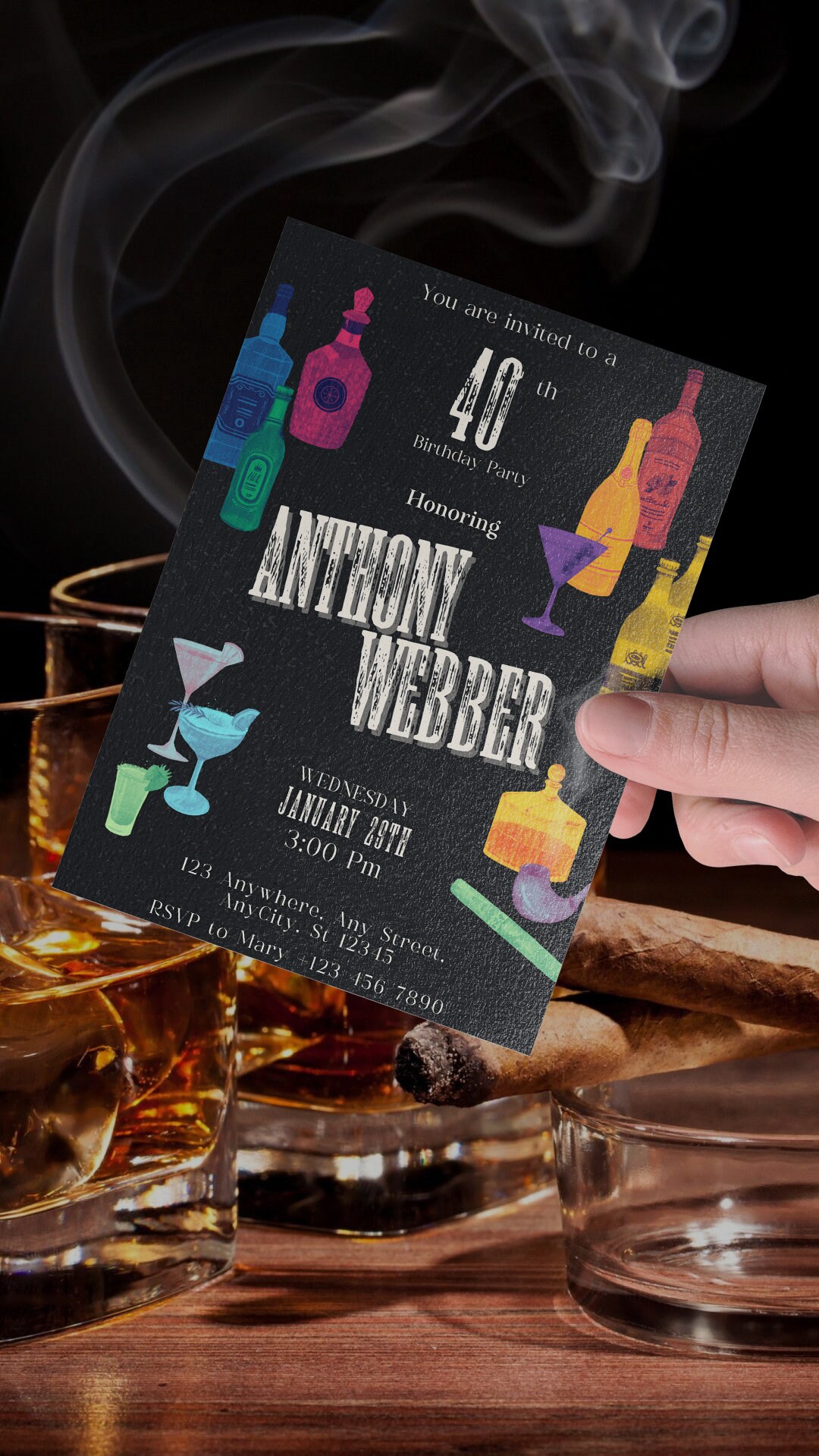 Editable Whisky Bar Birthday Invitation | Retro Adult Celebration ...