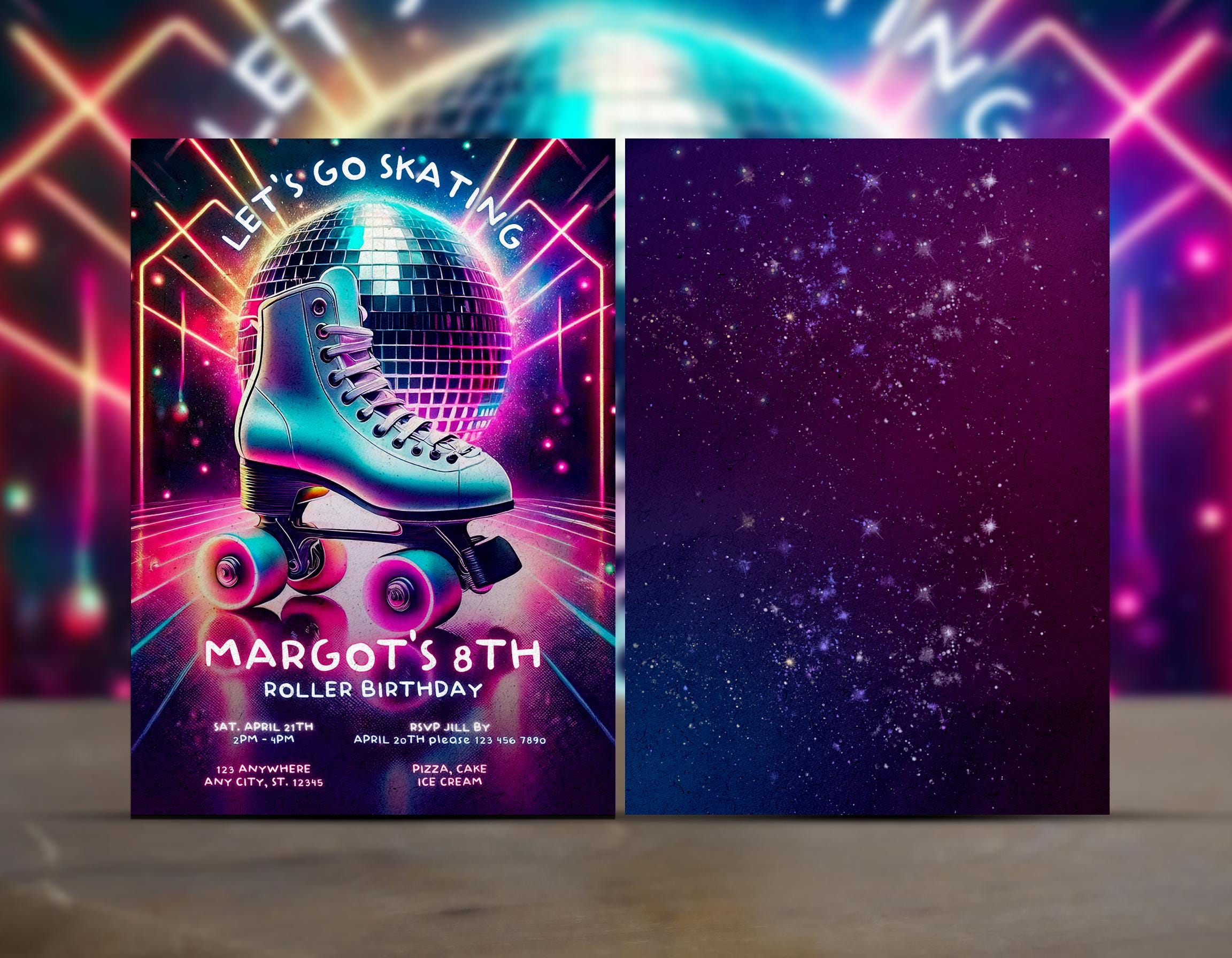 Retro Roller Skate Birthday Invitation | Neon Glow Skating Party Invite ...