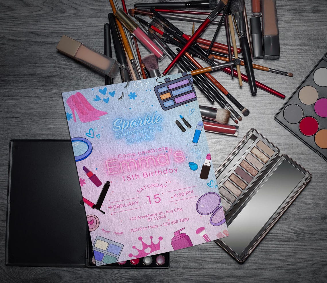 Personalized Makeup Party Invitation | Glam Birthday Invite for Girls ...