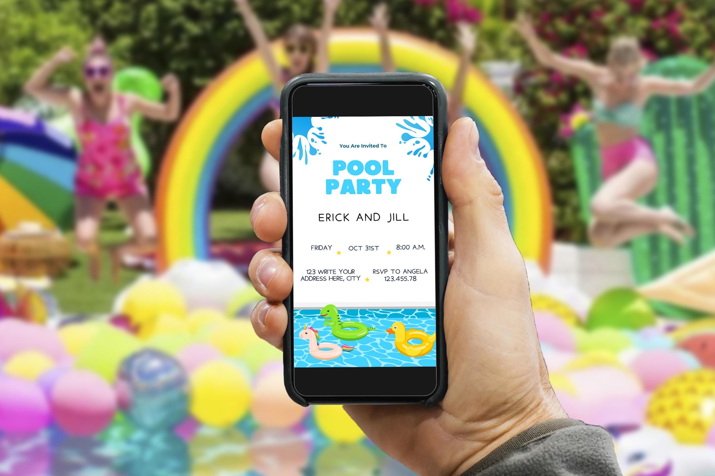 Cool Editable Pool Party Invitation | Tropical Splash Birthday Design ...