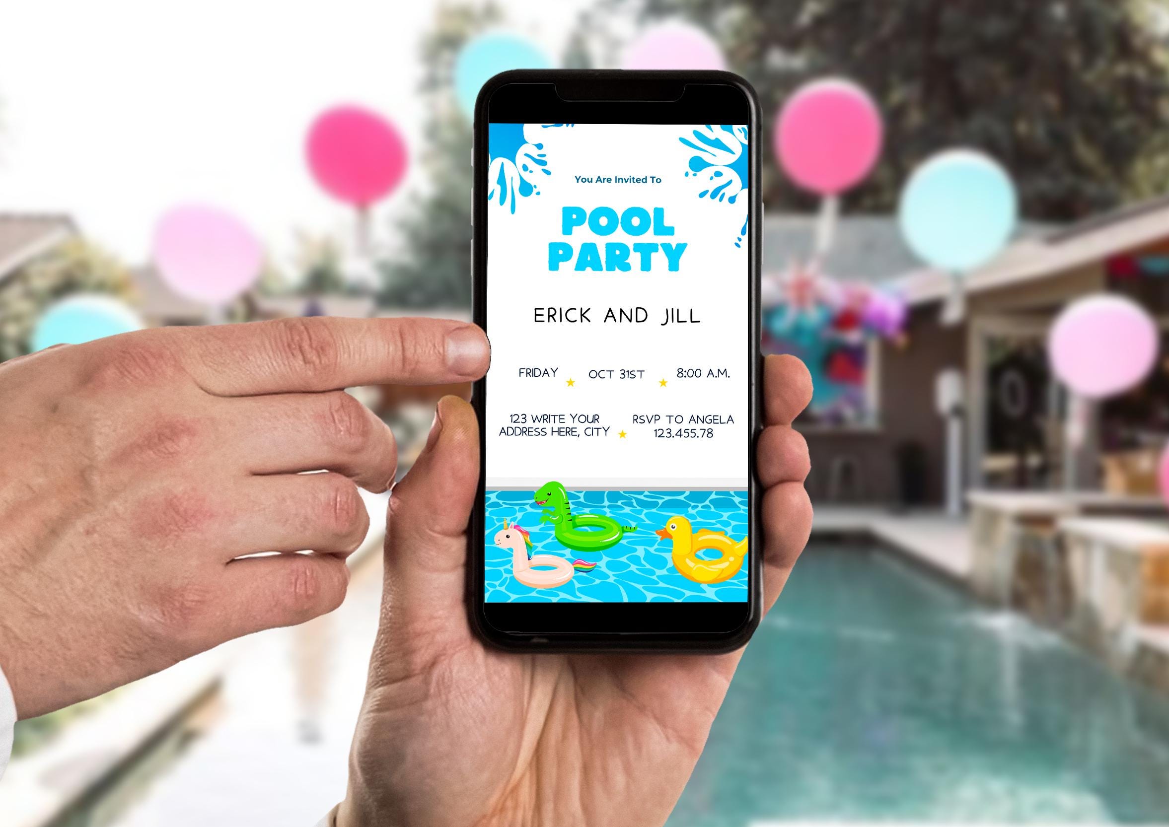 Cool Editable Pool Party Invitation | Tropical Splash Birthday Design ...