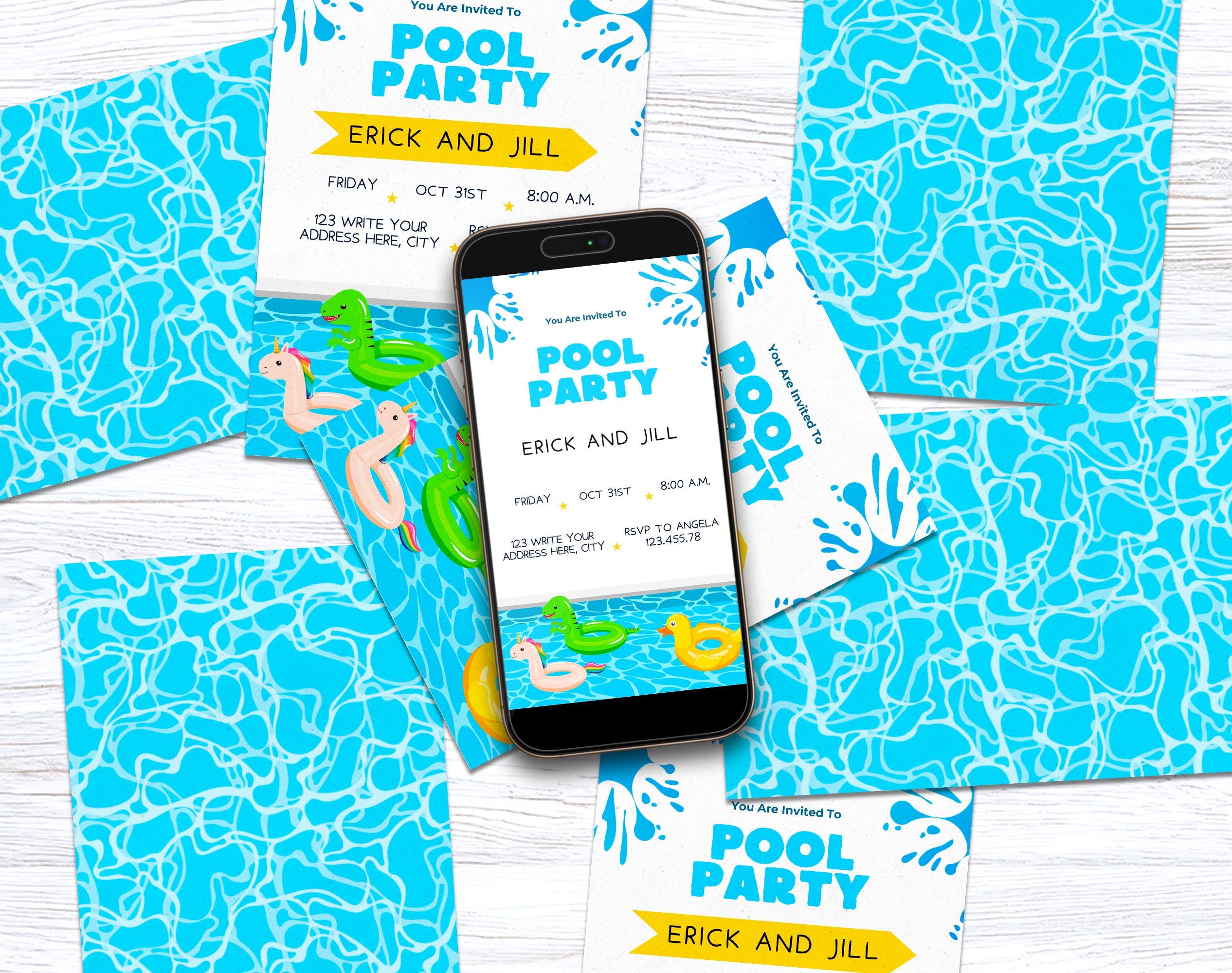 Cool Editable Pool Party Invitation | Tropical Splash Birthday Design ...