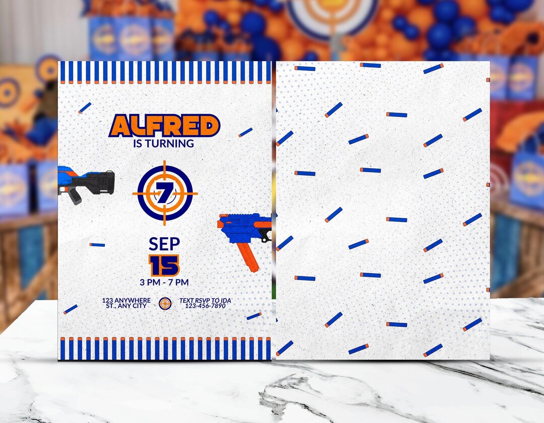 Great Editable Nerf Birthday Invitation Template Printable Digital Kids ...