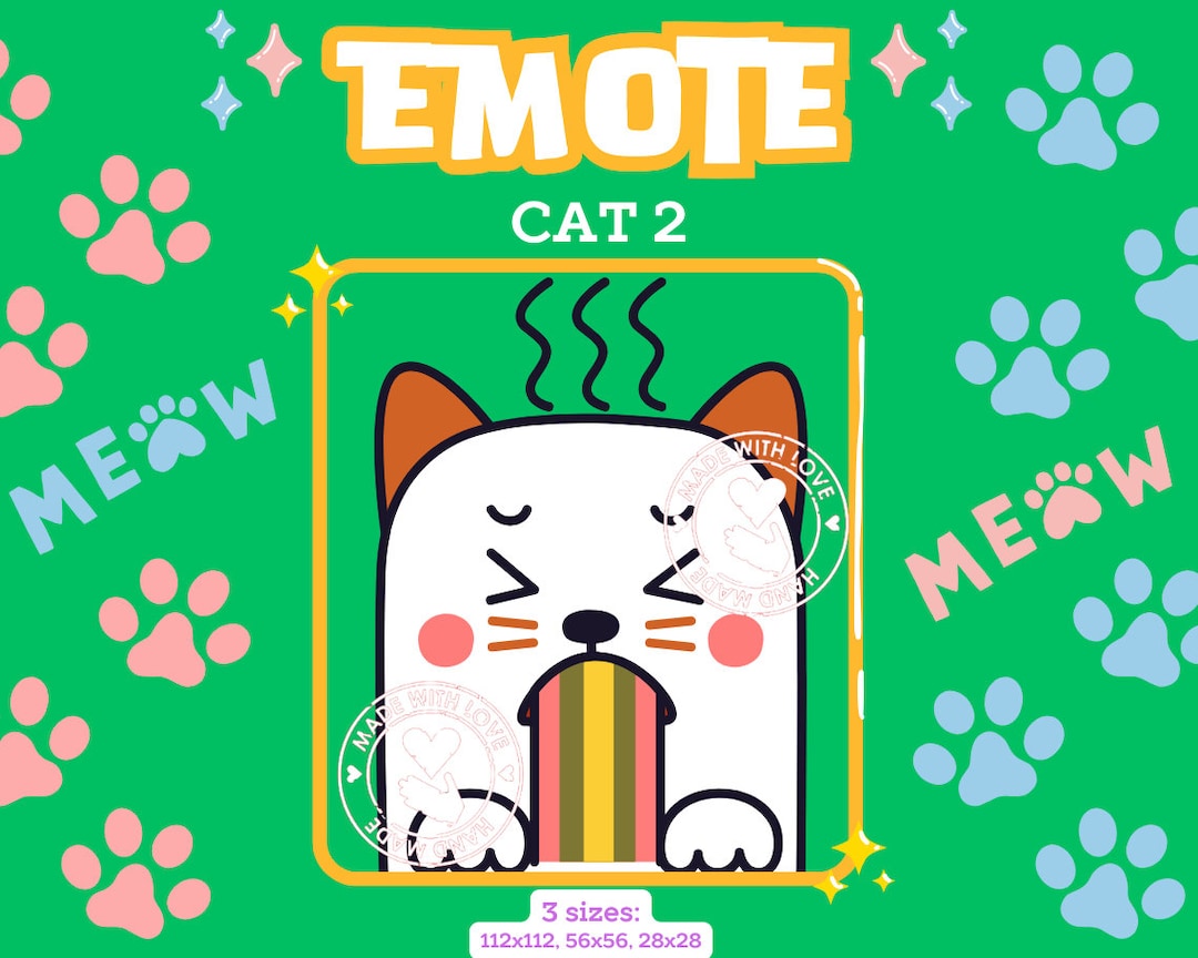 WHITE CAT EMOTE 2, Twitch, Youtube, Discord, Emotes, Sick, Puke, Vomit ...