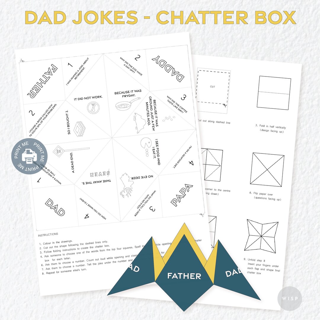 Dad Jokes - Chatter Box. Father's Day Craft. Pre-schoolers. Print, Colour, Cut Out, Make and ...